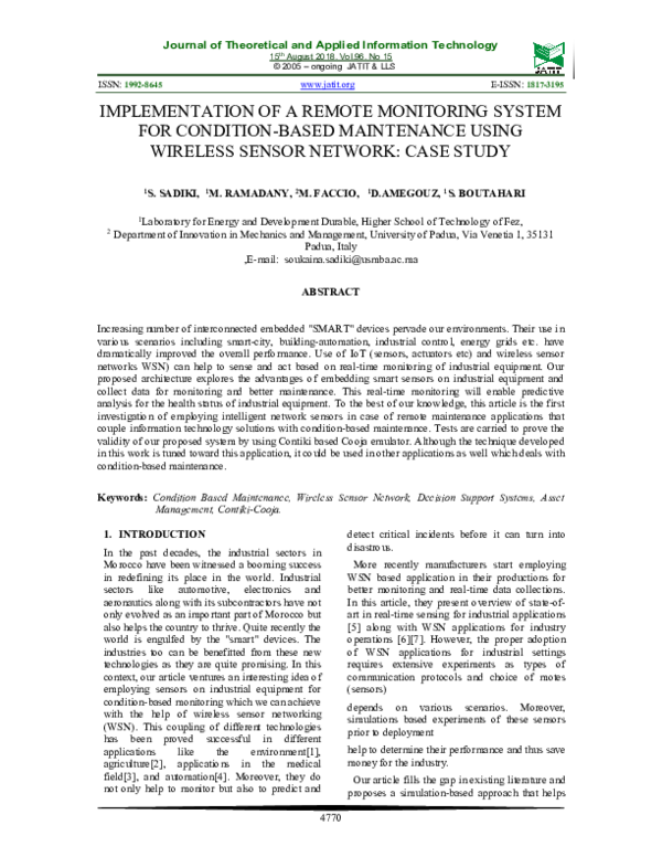 (PDF) Implementation of a remote monitoring system for condition-based maintenance using ...