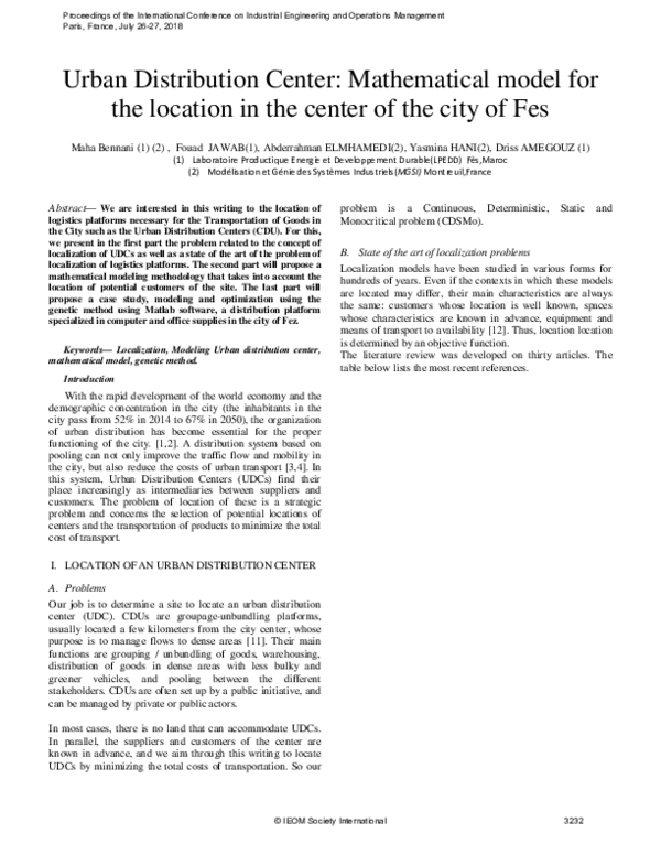 (PDF) Urban Distribution Center : Mathematical model for the location ...
