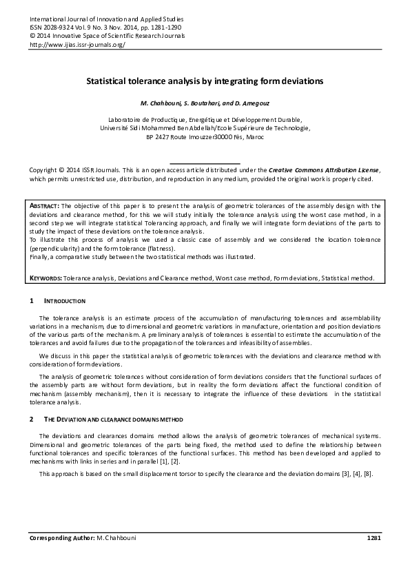 Pdf Statistical Tolerance Analysis By Integrating Form Deviations