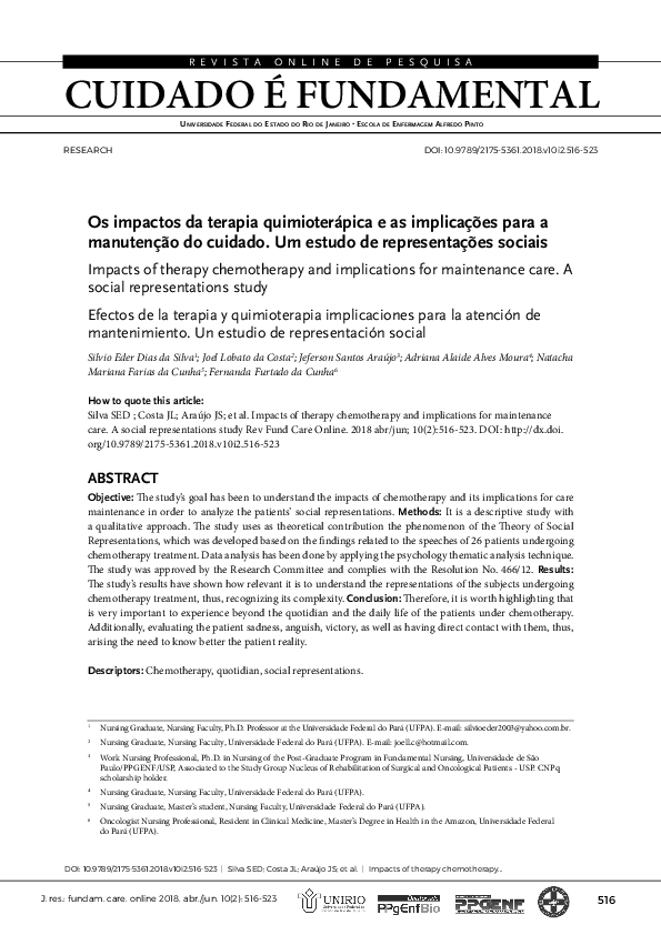 (PDF) Os impactos da terapia quimioterápica e as implicações para a ... (PDF) Os impactos da terapia quimioterápica e as implicações para a ...