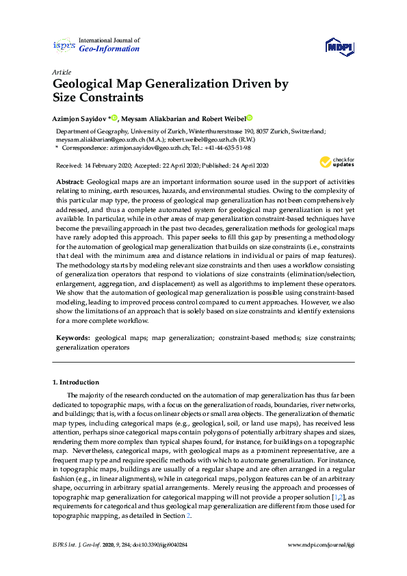 (PDF) Geological Map Generalization Driven by Size Constraints | Azimjon Sayidov - Academia.edu