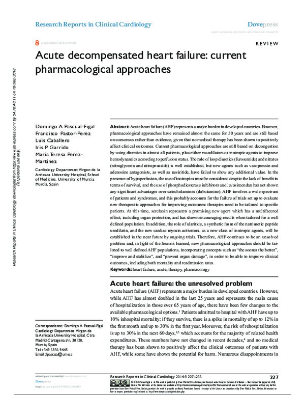 (PDF) Acute decompensated heart failure: current pharmacological approaches