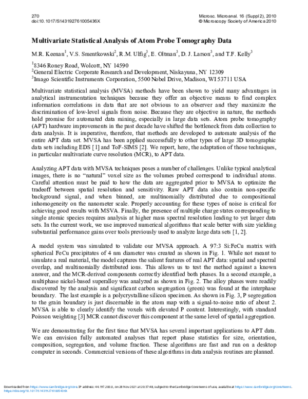 (PDF) Multivariate Statistical Analysis of Atom Probe Tomography Data