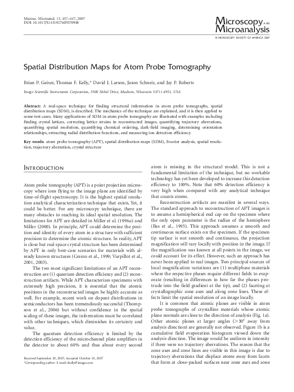 (PDF) Spatial Distribution Maps for Atom Probe Tomography | Thomas Kelly - Academia.edu