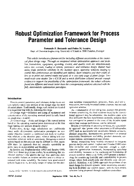 (PDF) Robust optimization framework for process parameter and tolerance design
