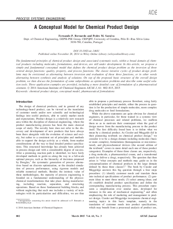 (PDF) A conceptual model for chemical product design