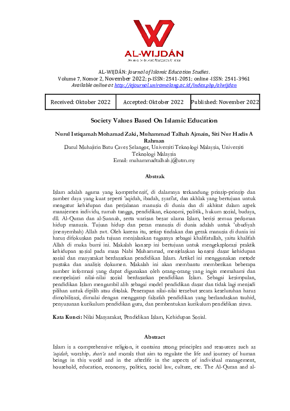 (PDF) Society Values Based On Islamic Education