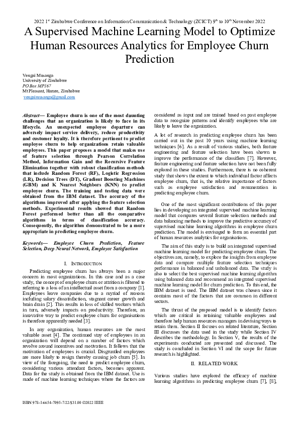 (DOC) A Supervised Machine Learning Model to Optimize Human Resources Analytics for Employee ...
