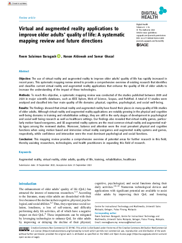 (PDF) Virtual and augmented reality applications to improve older ...
