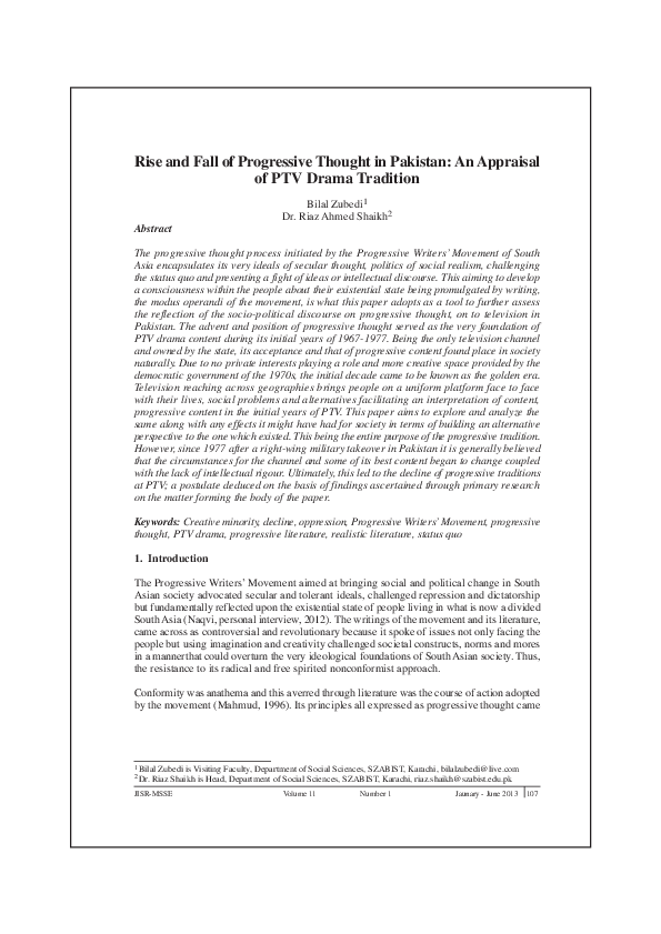 (PDF) Rise and Fall of Progressive Thought in Pakistan: An Appraisal of ...
