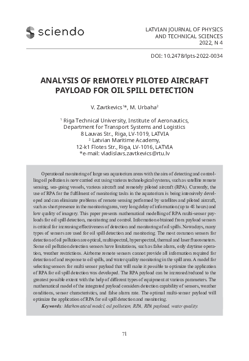 (PDF) Analysis of Remotely Piloted Aircraft Payload for Oil Spill Detection