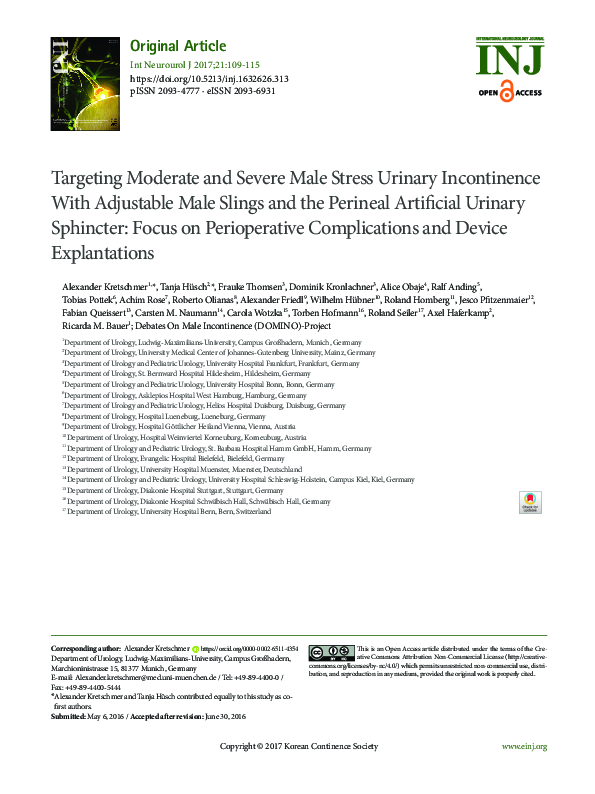 (PDF) Targeting Moderate and Severe Male Stress Urinary Incontinence ...