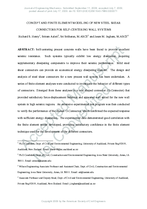 (PDF) Concept and Finite-Element Modeling of New Steel Shear Connectors for Self-Centering Wall ...