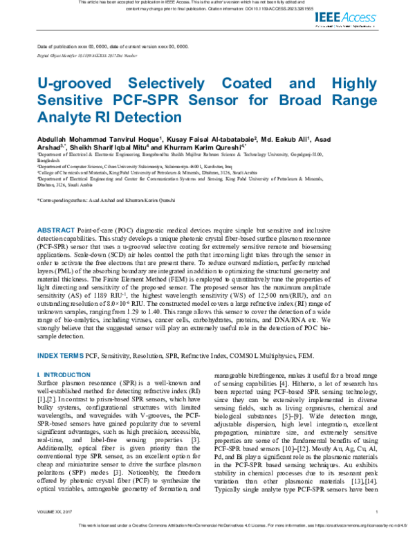 (PDF) U-grooved Selectively Coated and Highly Sensitive PCF-SPR Sensor ...