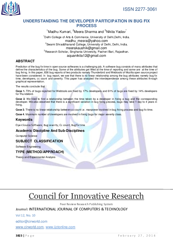 (PDF) Understanding the Developer Participation in Bug Fix Process