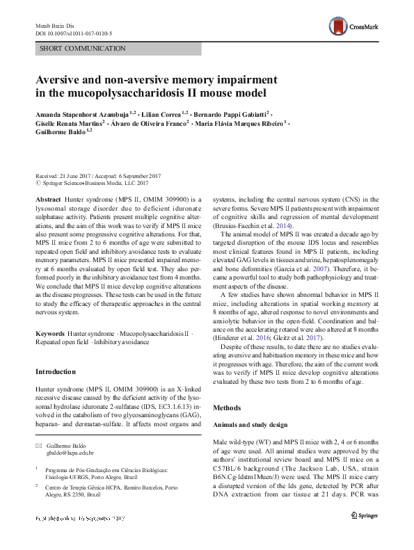 (PDF) Aversive and non-aversive memory impairment in the ...