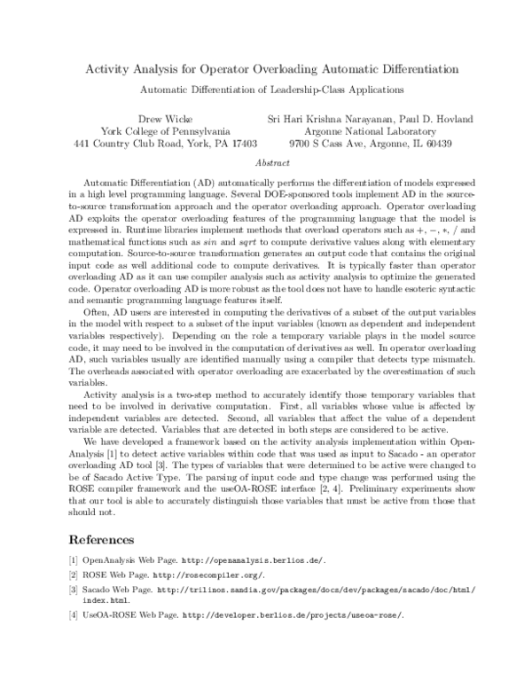 Pdf Activity Analysis For Operator Overloading Automatic Differentiation Automatic