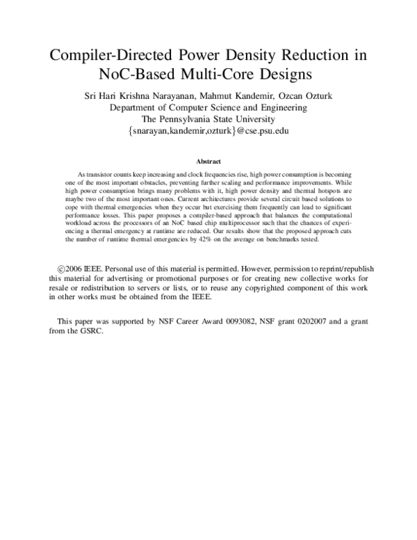 Pdf Compiler Directed Power Density Reduction In Noc Based Multi Core