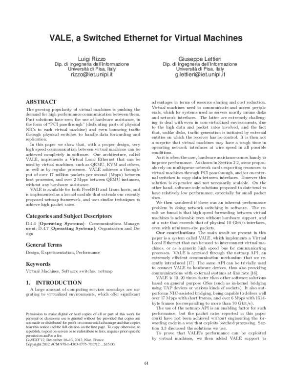(PDF) VALE, a switched ethernet for virtual machines | GIUSEPPE LETTIERI - Academia.edu