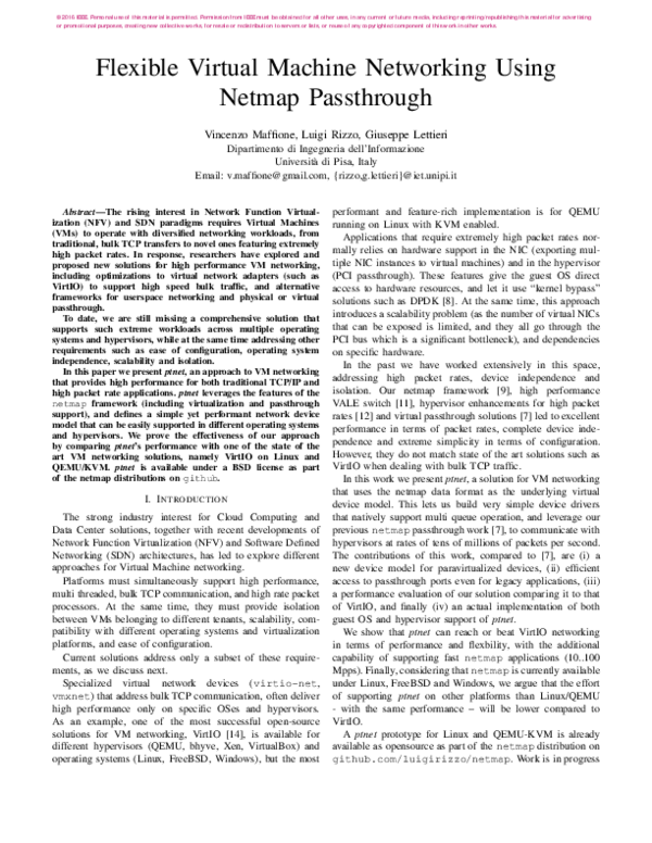 (PDF) Flexible virtual machine networking using netmap passthrough