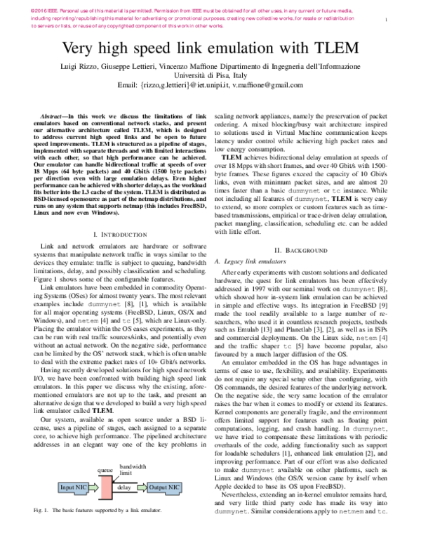 Very high speed link emulation with TLEM