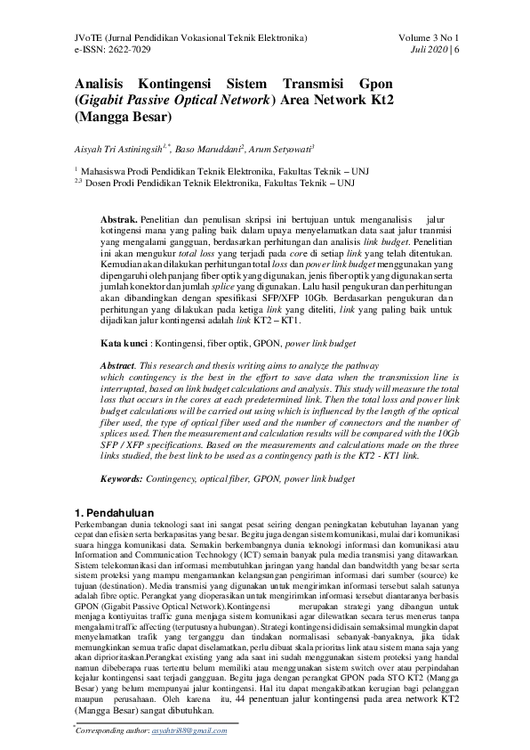 (PDF) Analisis Kontingensi Sistem Transmisi Gpon (Gigabit Passive Optical Network) Area Network ...