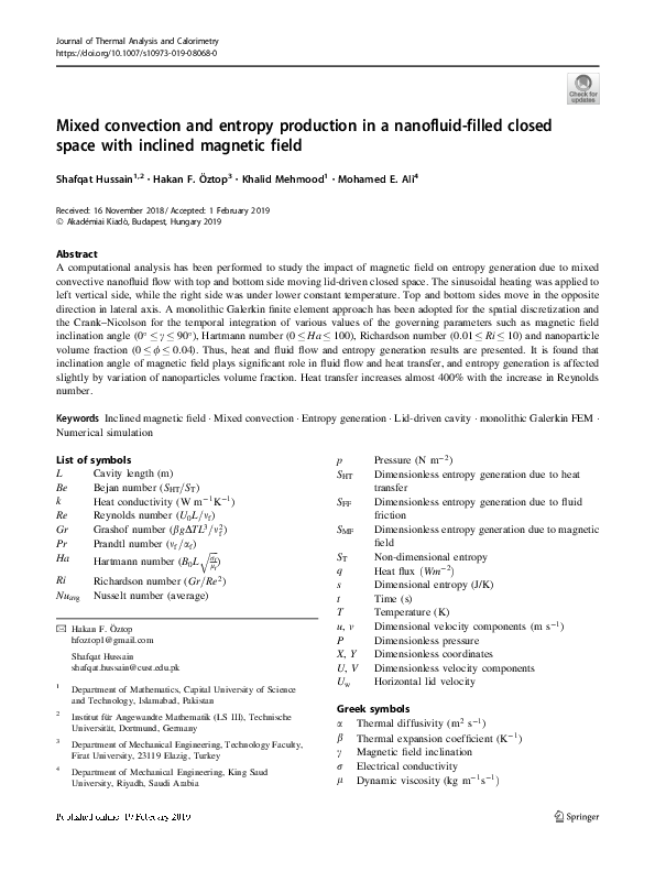 (PDF) Mixed convection and entropy production in a nanofluid-filled closed space with inclined ...
