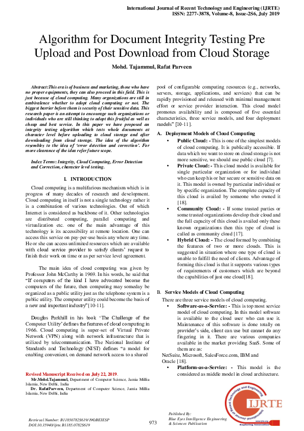 (PDF) Algorithm for Document Integrity Testing Pre Upload and Post ...
