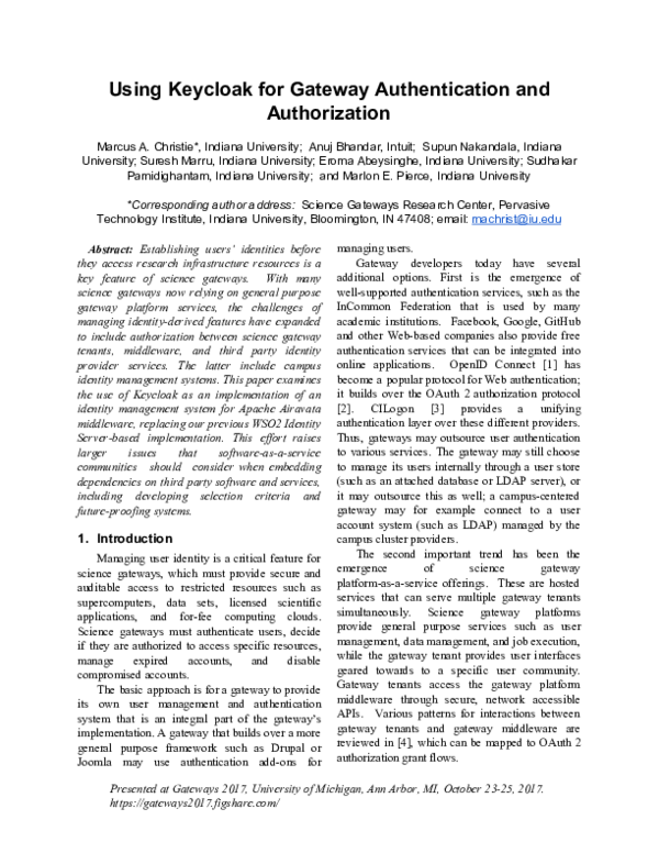 (PDF) Using Keycloak for Gateway Authentication and Authorization