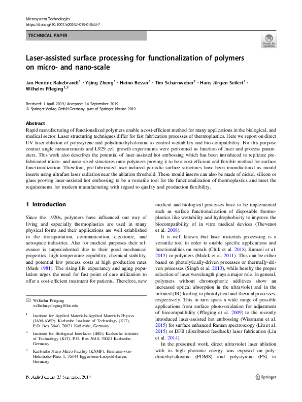 (PDF) Laser-assisted surface processing for functionalization of ...