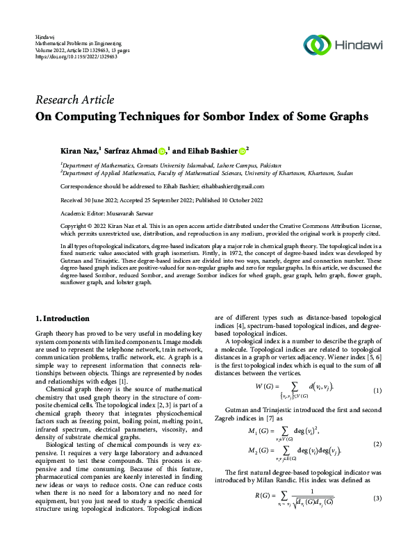 (PDF) On Computing Techniques for Sombor Index of Some Graphs