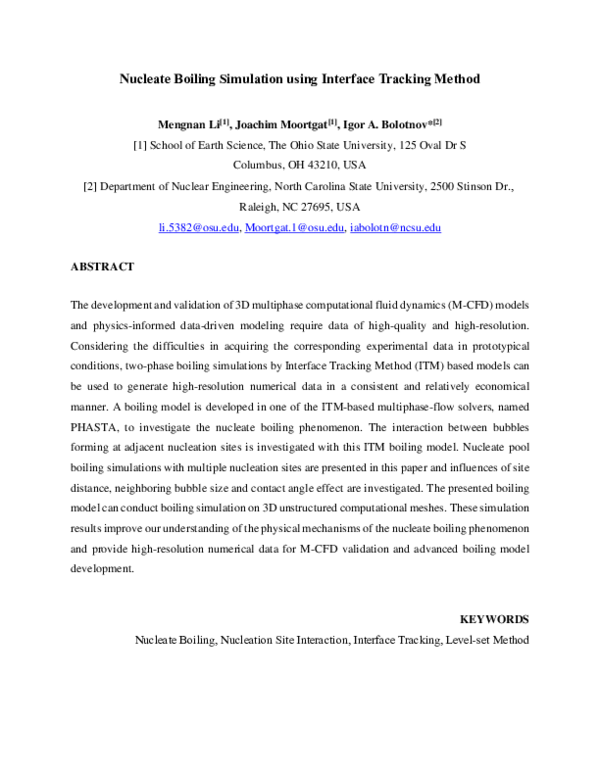 (PDF) Nucleate boiling simulation using interface tracking method
