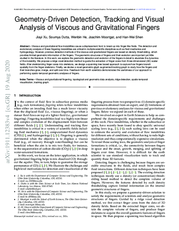 (PDF) Geometry-Driven Detection, Tracking and Visual Analysis of Viscous and Gravitational Fingers