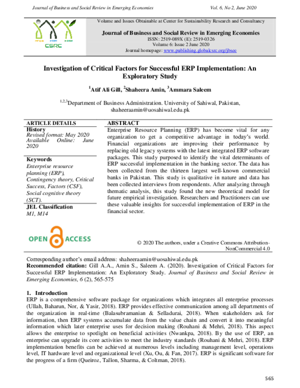 (PDF) Investigation of Critical Factors for Successful ERP Implementation: An Exploratory Study ...