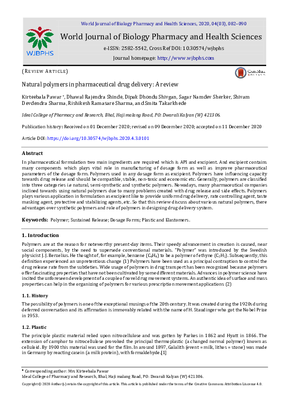 (PDF) Natural polymers in pharmaceutical drug delivery: A review