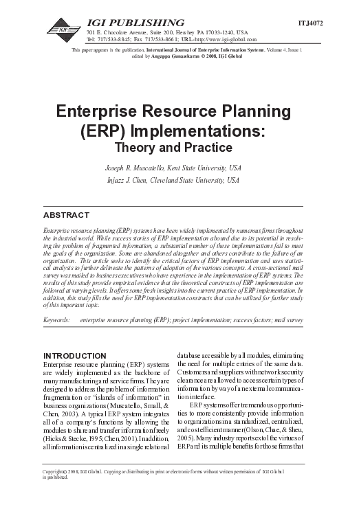 (PDF) Enterprise Resource Planning (ERP) Implementations | atif gill - Academia.edu