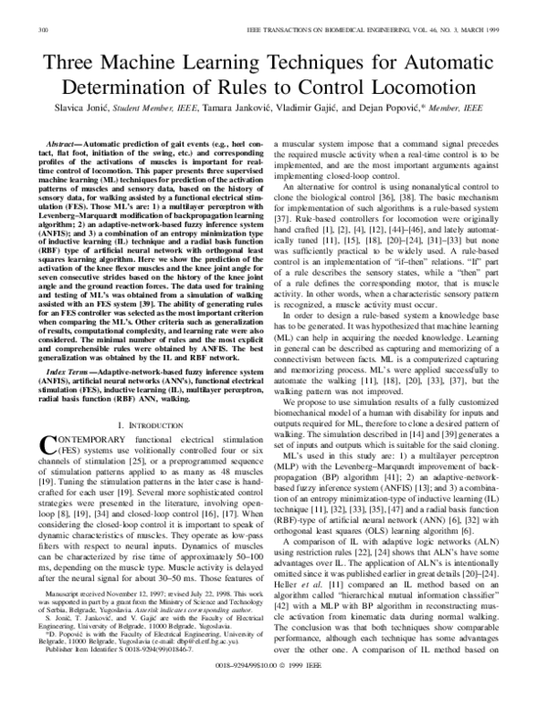 (PDF) Three machine learning techniques for automatic determination of rules to control locomotion
