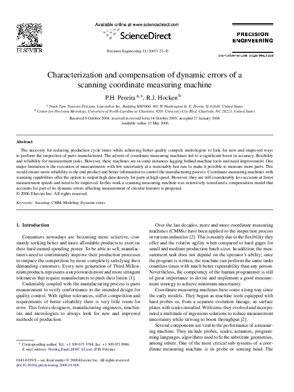 Pdf Characterization And Compensation Of Dynamic Errors Of A Scanning Coordinate Measuring Machine
