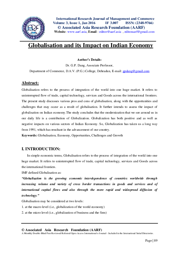 (PDF) Globalisation and its Impact on Indian Economy