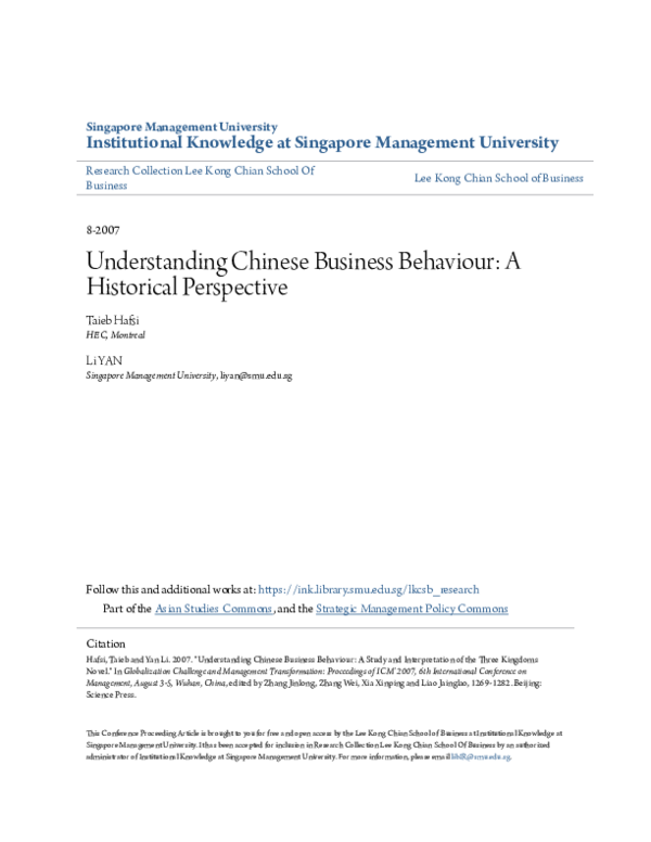 (PDF) Understanding Chinese Business Behaviour: A Historical Perspective
