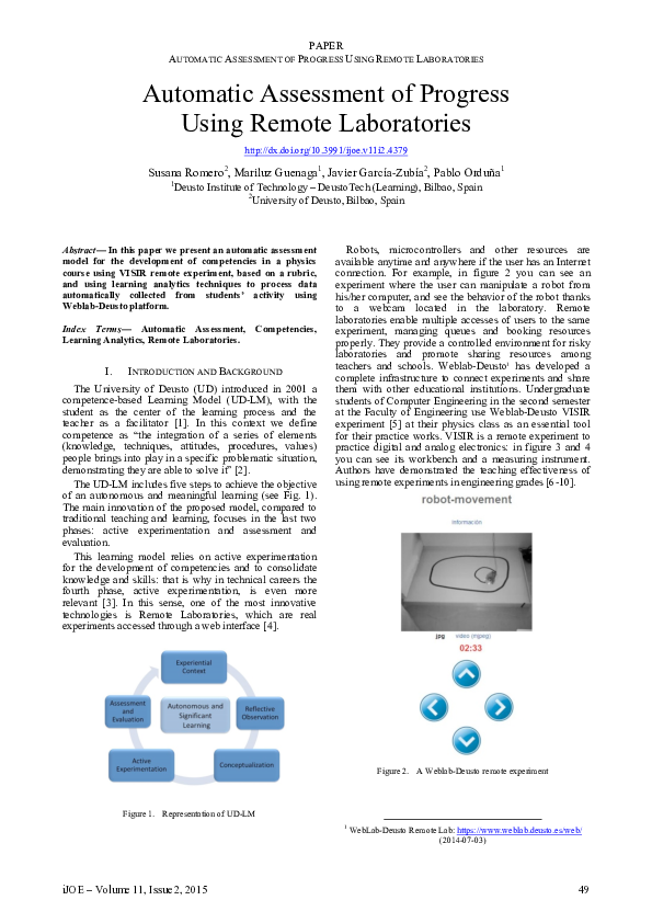(PDF) Automatic Assessment of Progress Using Remote Laboratories