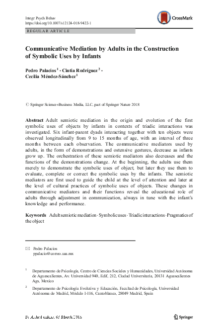 (PDF) Communicative Mediation by Adults in the Construction of Symbolic Uses by Infants