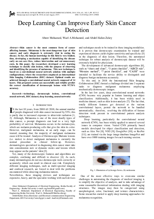 (PDF) Deep learning can improve early skin cancer detection | Dr. Wael ...
