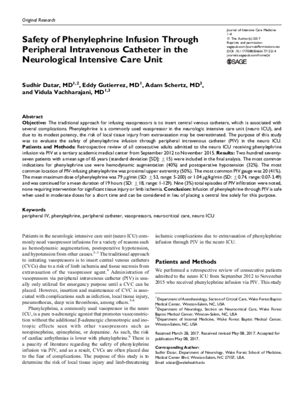 (PDF) Safety of Phenylephrine Infusion Through Peripheral Intravenous ...