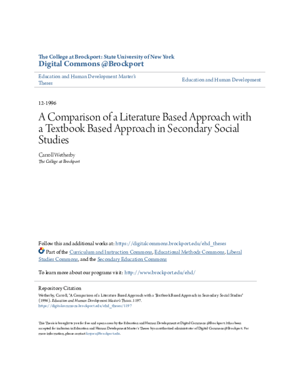 (PDF) A Comparison of a Literature Based Approach with a Textbook Based ...