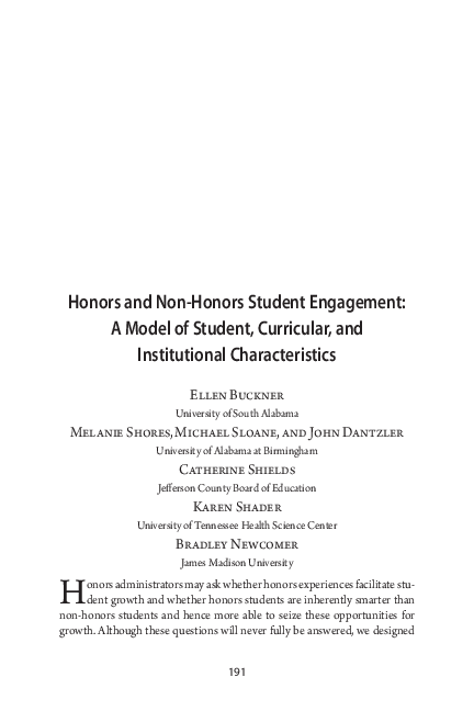 (PDF) Honors and Non-Honors Student Engagement: A Model of Student ...