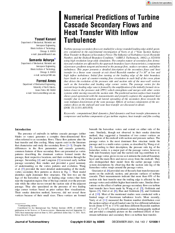 (PDF) Numerical Predictions of Turbine Cascade Secondary Flows and Heat Transfer With Inflow ...
