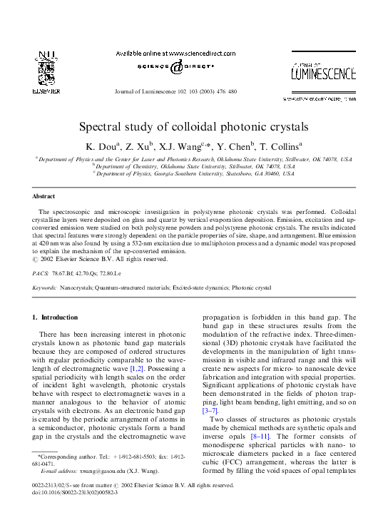 (PDF) Spectral study of colloidal photonic crystals | Xiao-Jun Wang ...