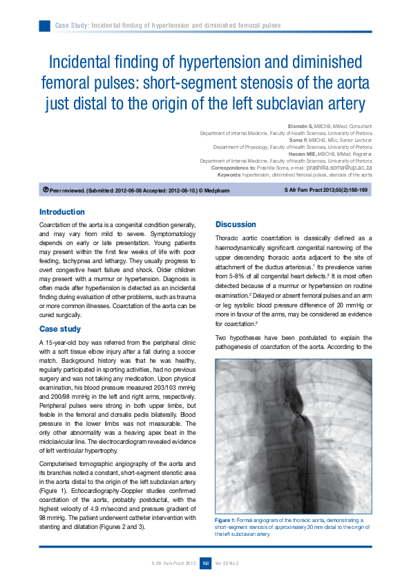 (PDF) Incidental finding of hypertension and diminished femoral pulses ...