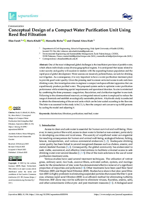(PDF) Conceptual Design of a Compact Water Purification Unit Using Reed ...